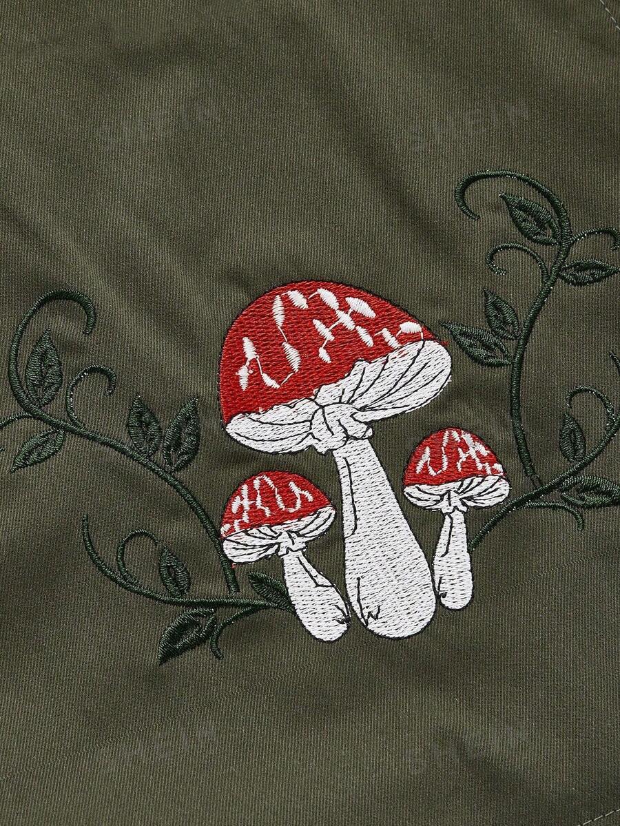 ROMWE Fairycore Mushroom & Ivy Embroidery Pattern Overall Shorts ...