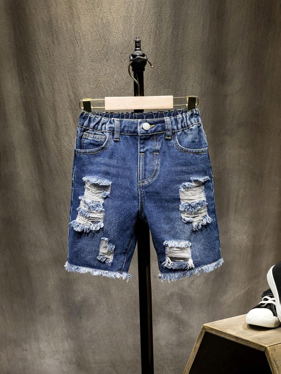 SHEIN Young Boy Ripped Frayed Hem Casual Denim Shorts For Summer ...