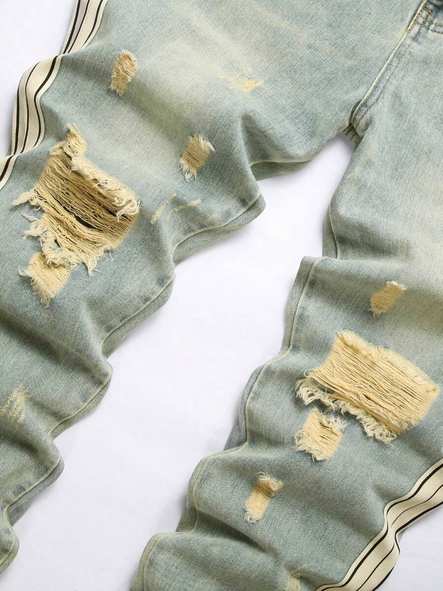 Men Ripped Frayed Contrast Side Seam Ripped Jeans | SHEIN USA