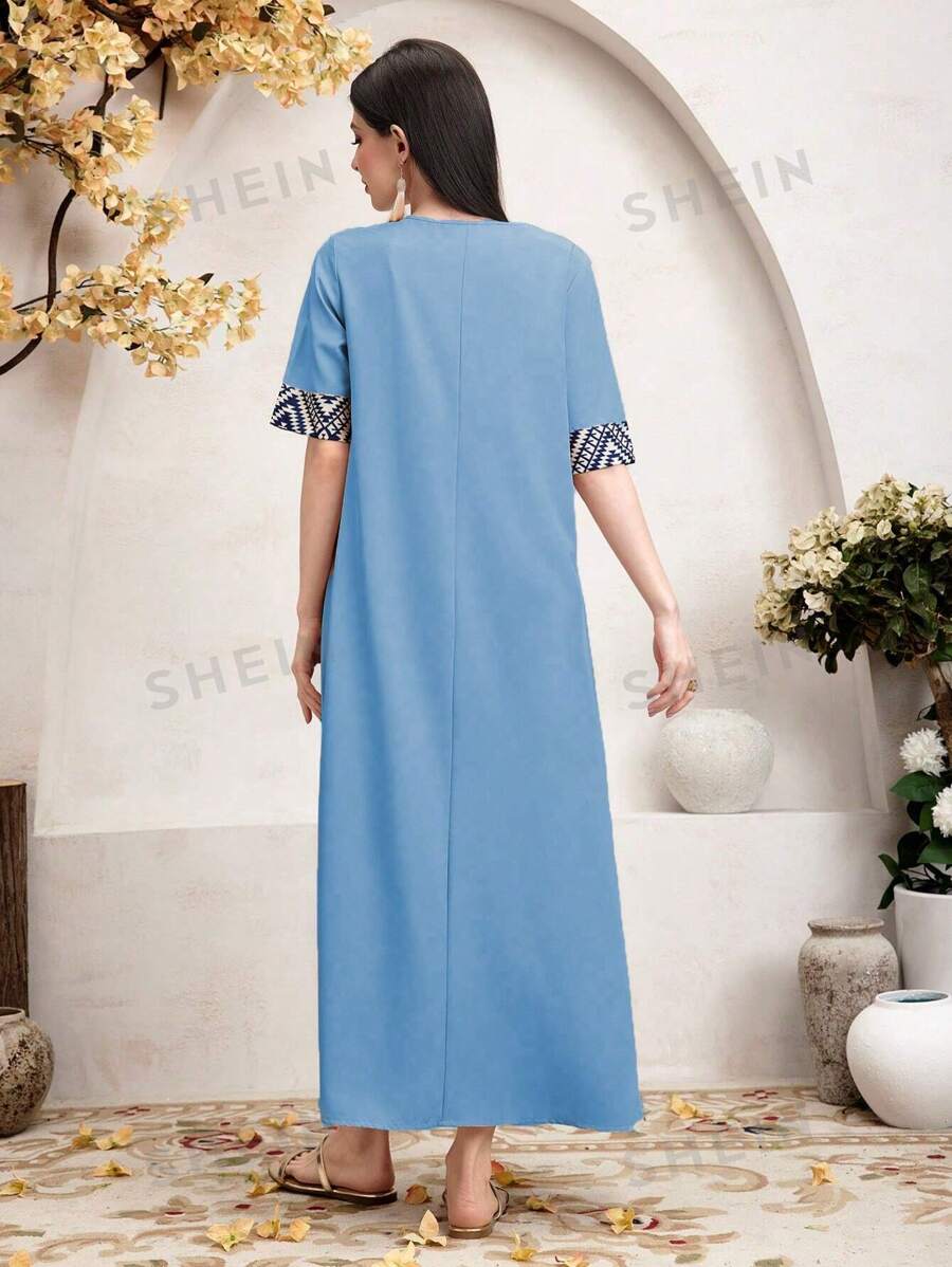 SHEIN Najma Robe arabe femme à motif géométrique et blocs de couleurs ...