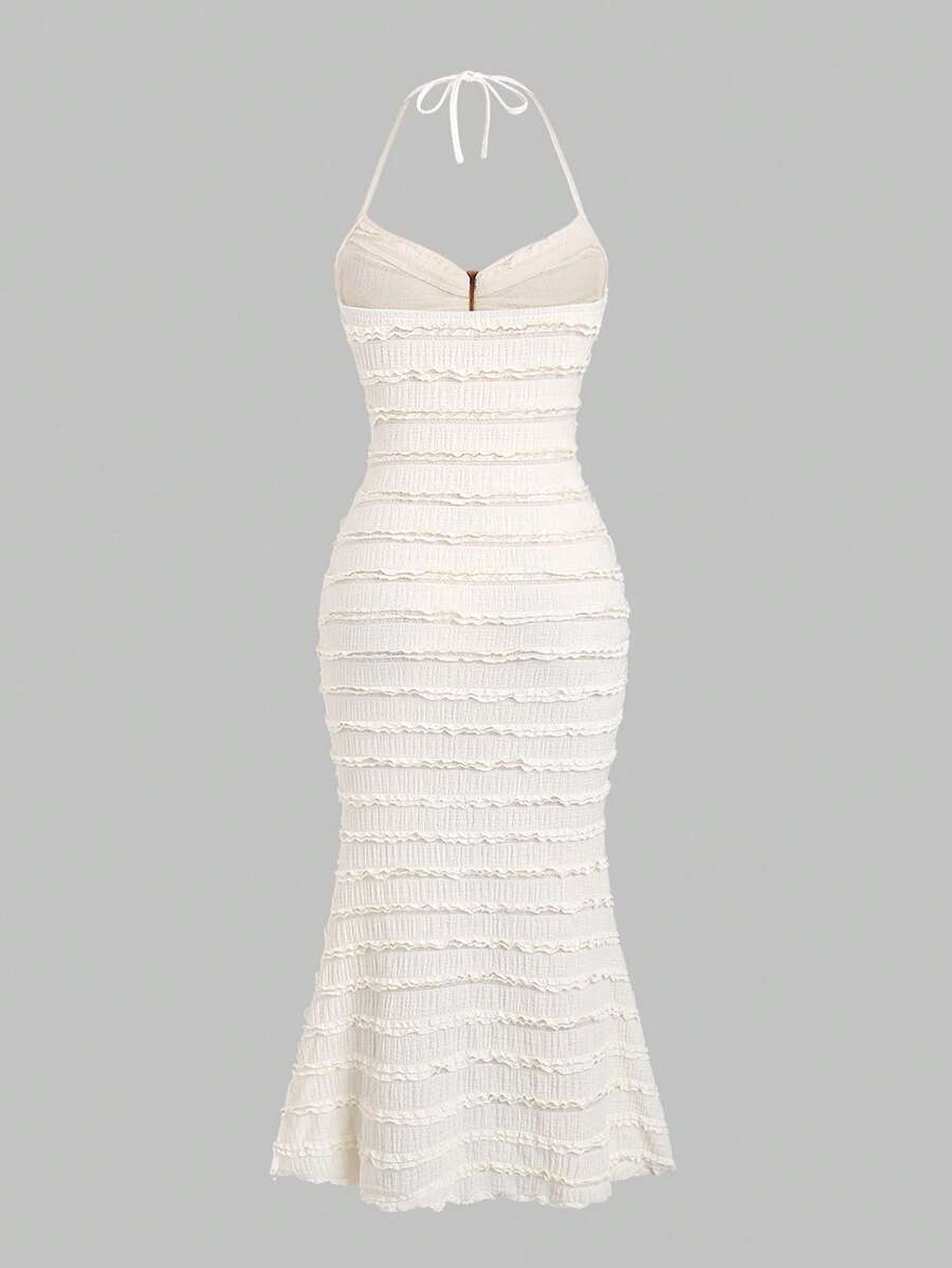 Sweetra Women Summer Halter Neck Dress With Circular Ring, Ruffle Hem ...