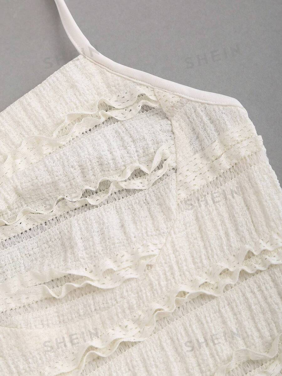 SHEIN MOD Women Summer Halter Neck Dress With Circular Ring, Ruffle Hem ...