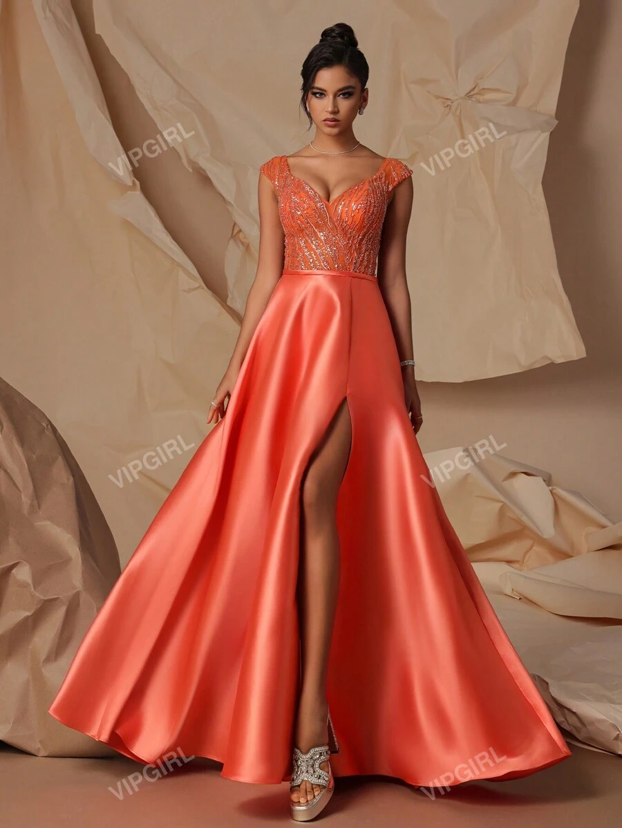 VIPGIRL High-Waisted Elegant Lady Evening Dress Showing Off Your Legs ...