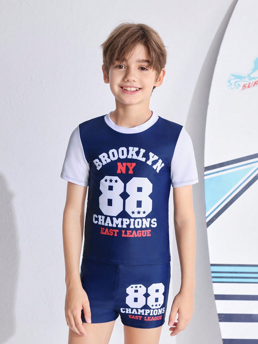 Tween Boys' Swimwear, Short Sleeve Split Type With Alphabet & Number ...