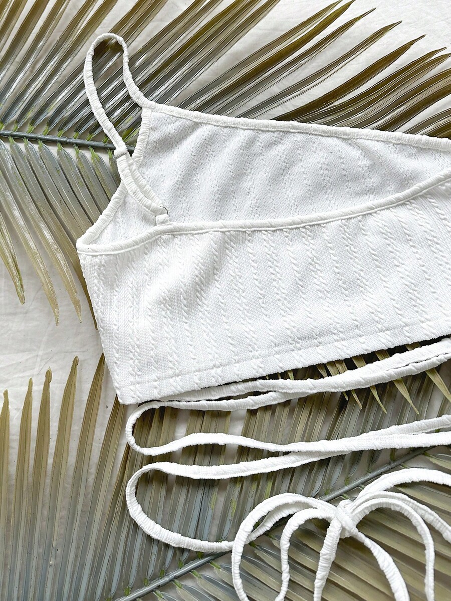 SHEIN WYWH Summer Holiday One Shoulder Ribbed Crop Top With Waist Tie ...