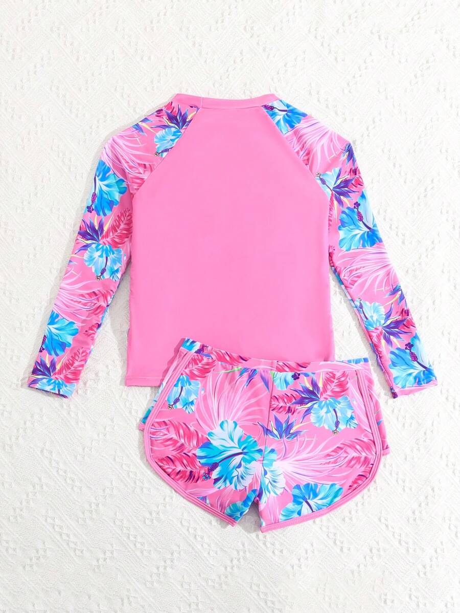 Tween Girl Colorful Printed And Lettered Two Pieces Swimsuit | SHEIN USA