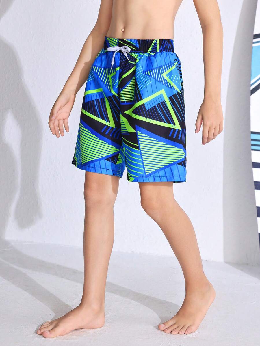 Tween Boy Cool Geometric Printed Summer Beach Swimming Trunks | SHEIN USA