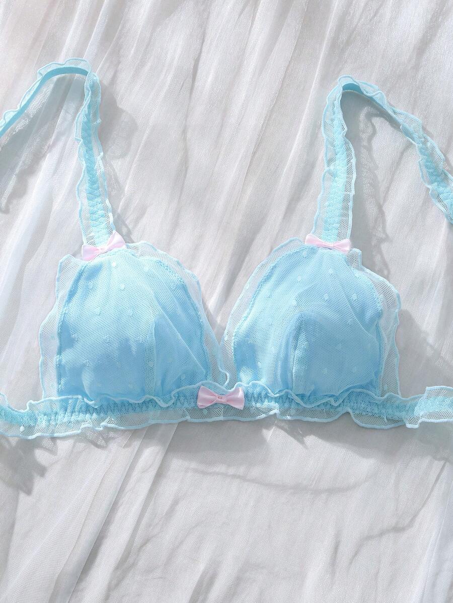 SHEIN Women Sheer Mesh Bra & Brief Underwear Set With Bow Detail ...