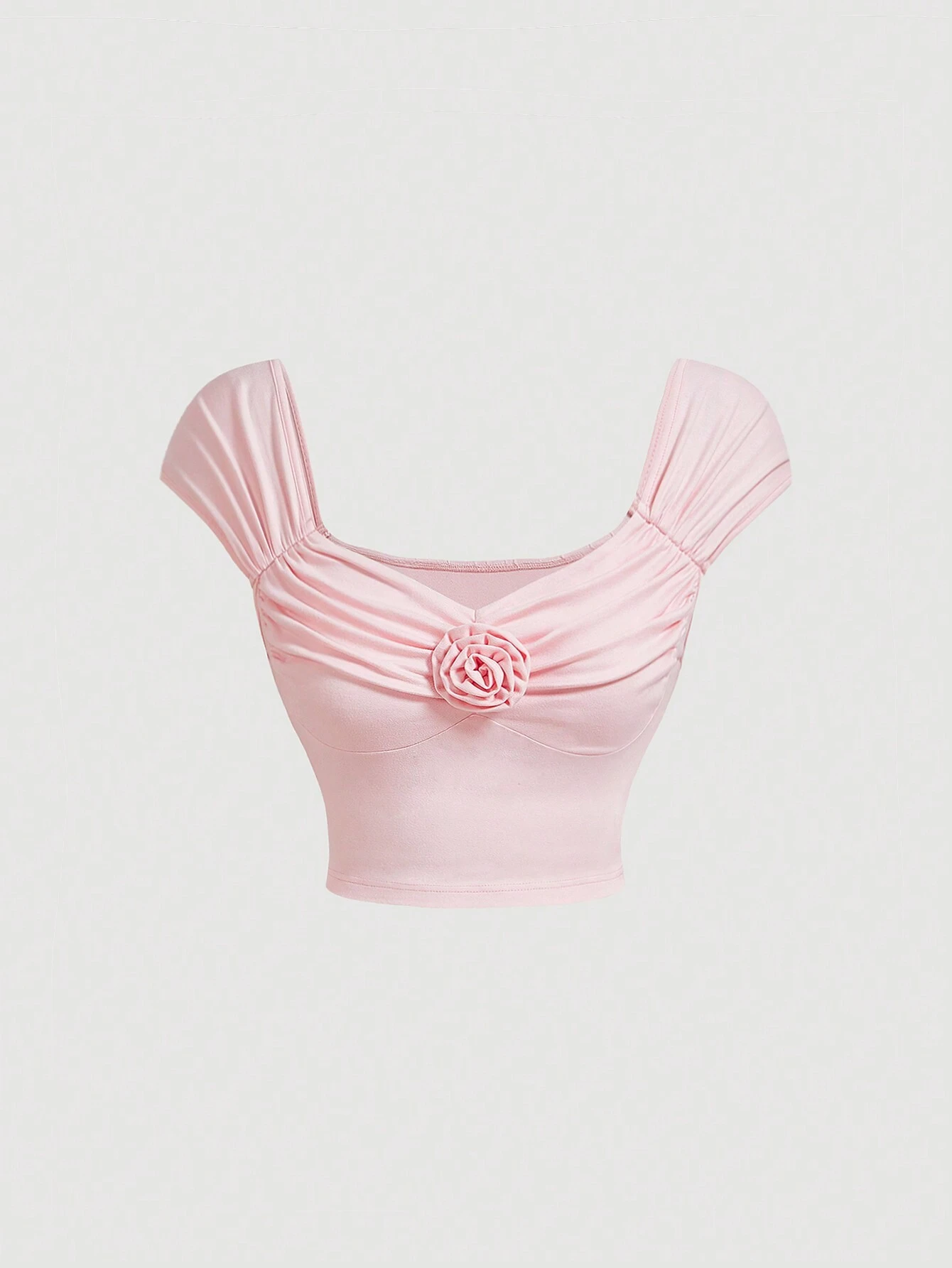SHEIN MOD Rose Flower 3d Applique Short Sleeve T-Shirt | SHEIN USA