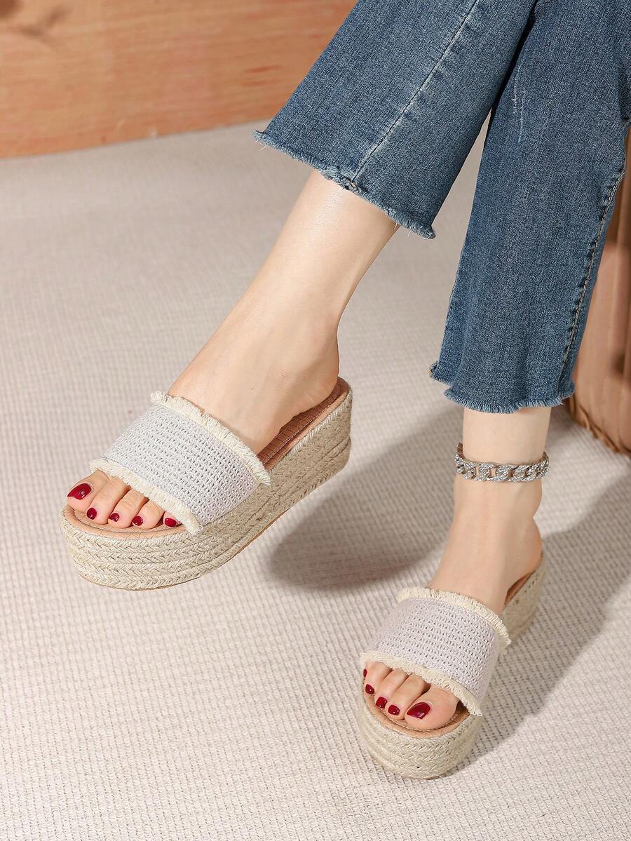 Women Solid Color Comfortable Sandals With Sliding Weave Strap On ...