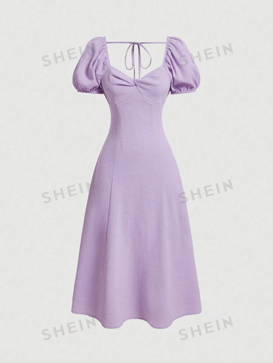 SHEIN MOD Women Summer Solid Color Retro-Style Dress With Pleated Chest ...