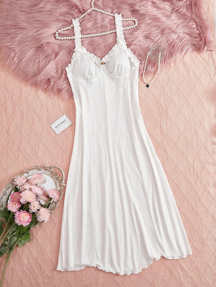 فستان نوم رومانسي مع زخارف من الكشكش والديكورات ،للعطلة | شي إن