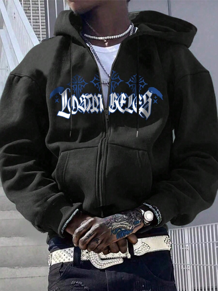 Manfinity LEGND Men Hooded Casual Sweatshirt With Loose Fit, Letter ...