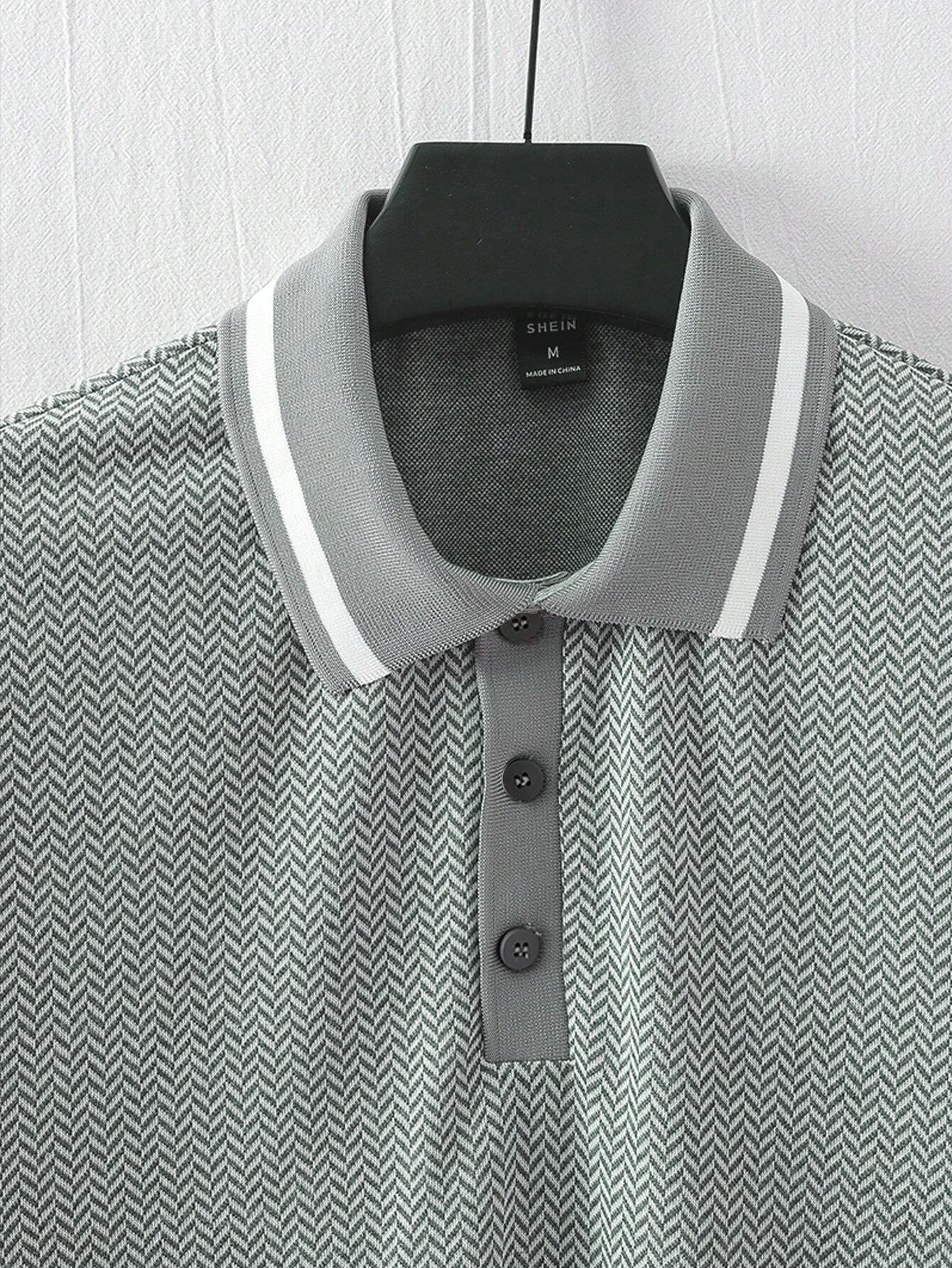 Manfinity Homme Men's Herringbone Pattern Short Sleeve Polo Shirt ...