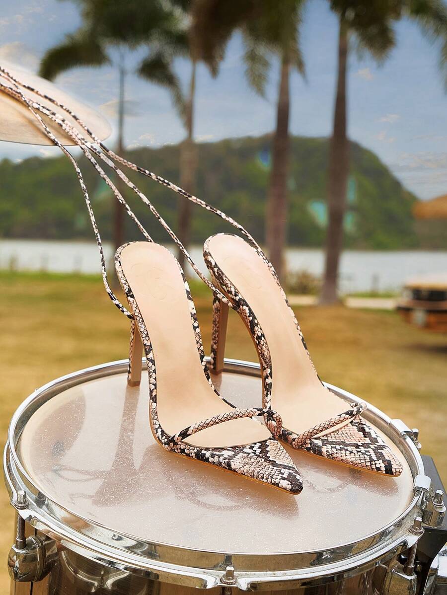 CUCCOO SZL Woman Shoes Sexy High Heel Snake Printed Wrap-Around Sandals ...