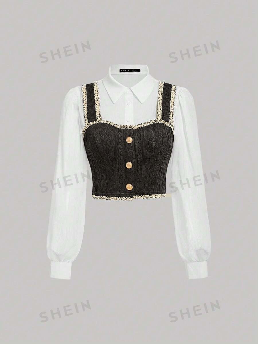 SHEIN MOD Women's Long Sleeve 2 In 1 Shirt | SHEIN UK