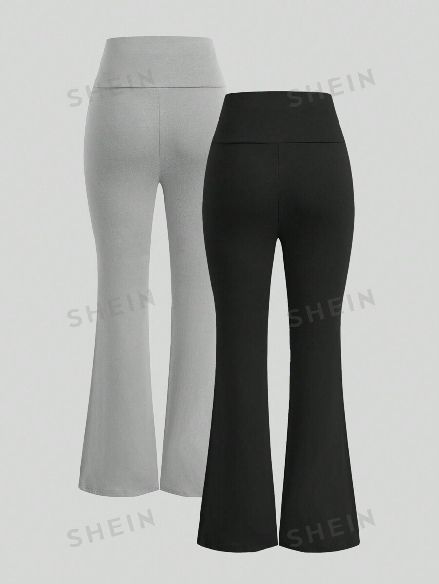 SHEIN PETITE 2pcs Women High Waisted Knitted Stretchy Black And Gray ...