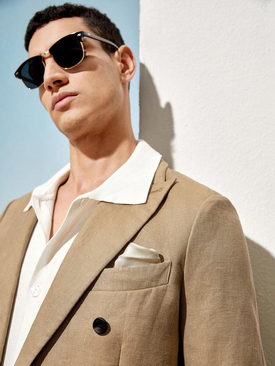 AKNOTIC Chaqueta de lino tejida de negocios para hombre de verano ...