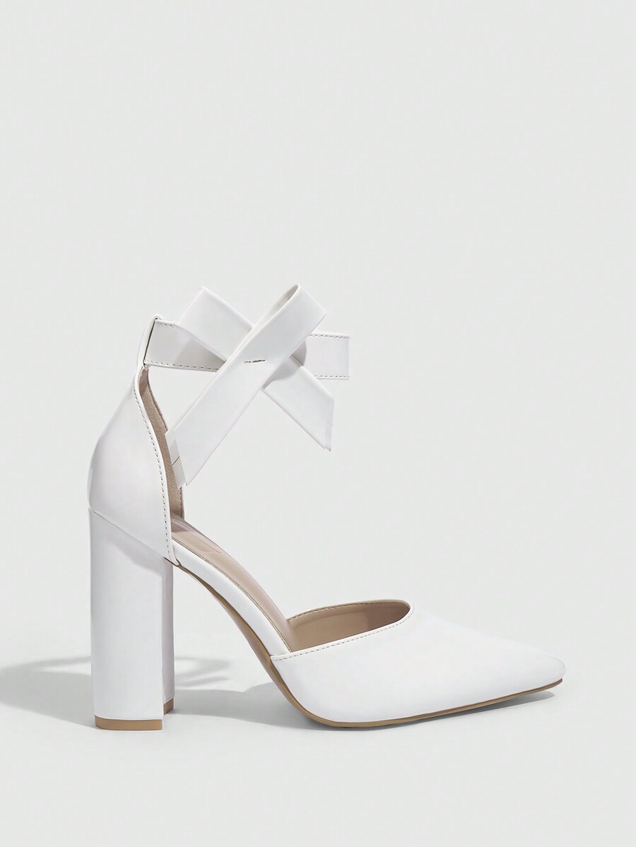 CUCCOO CHICEST Chunky Heel Pointed Toe Ankle Strap Bow Shoes ...