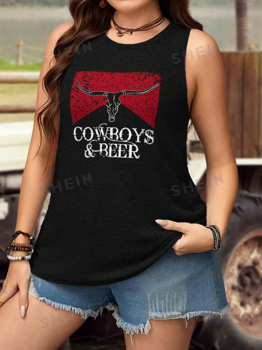 SHEIN LUNE Plus Size Western Wear Bull Head And Cowboy Pattern Music ...