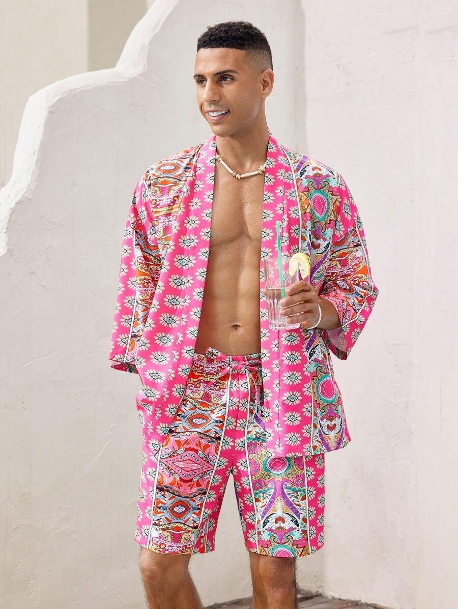 Manfinity VCAY Men Woven Casual Beach Resort Hawaiian Shirt And Shorts ...