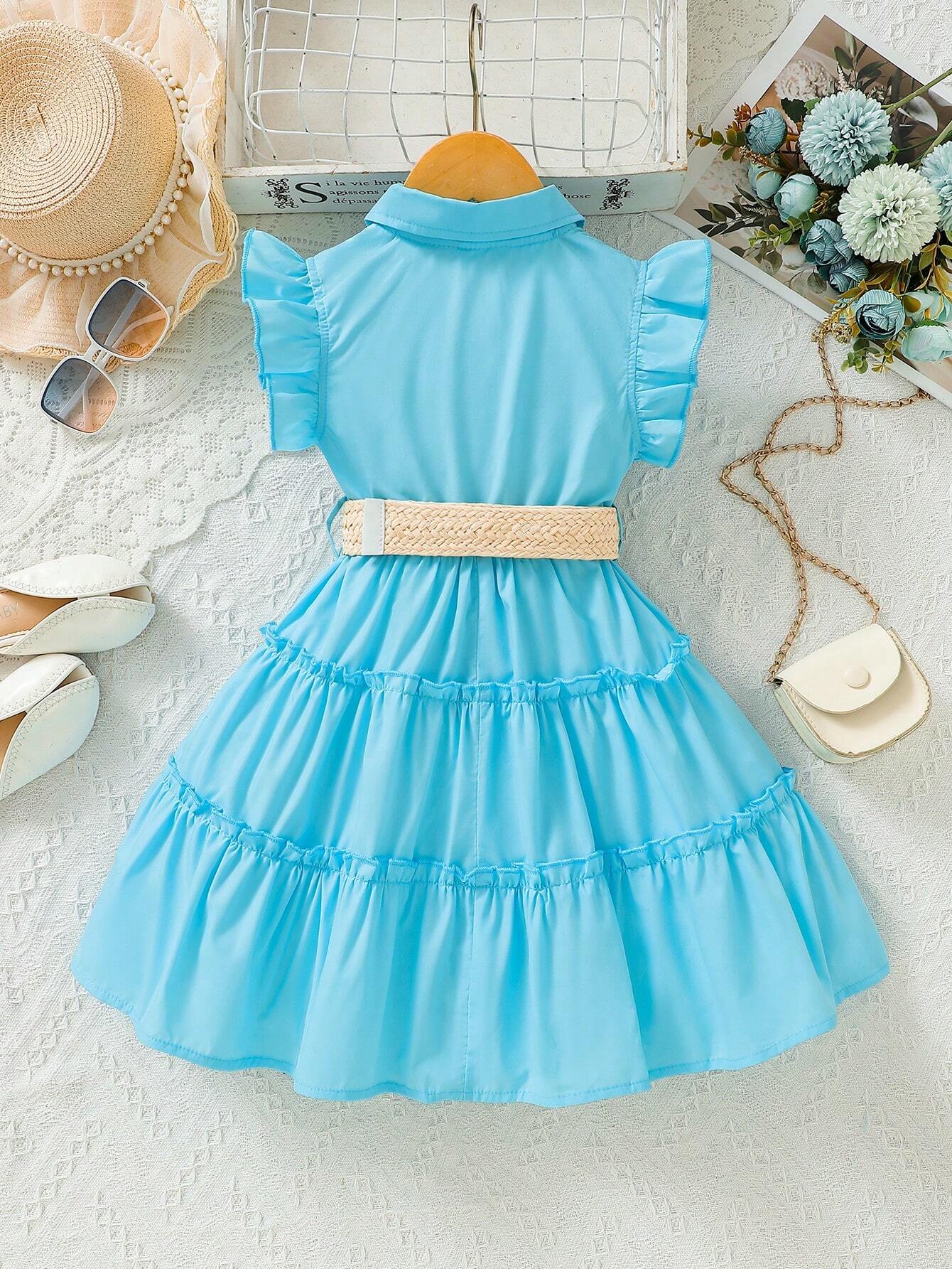 SHEIN Young Girl Ruffle Armhole Frill Tiered Hem Belted Dress | SHEIN USA