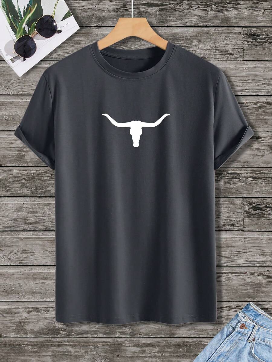 Manfinity Homme Men Bull Head Printed Round Neck Short Sleeve Casual T-Shirt For Summer for Sale ...