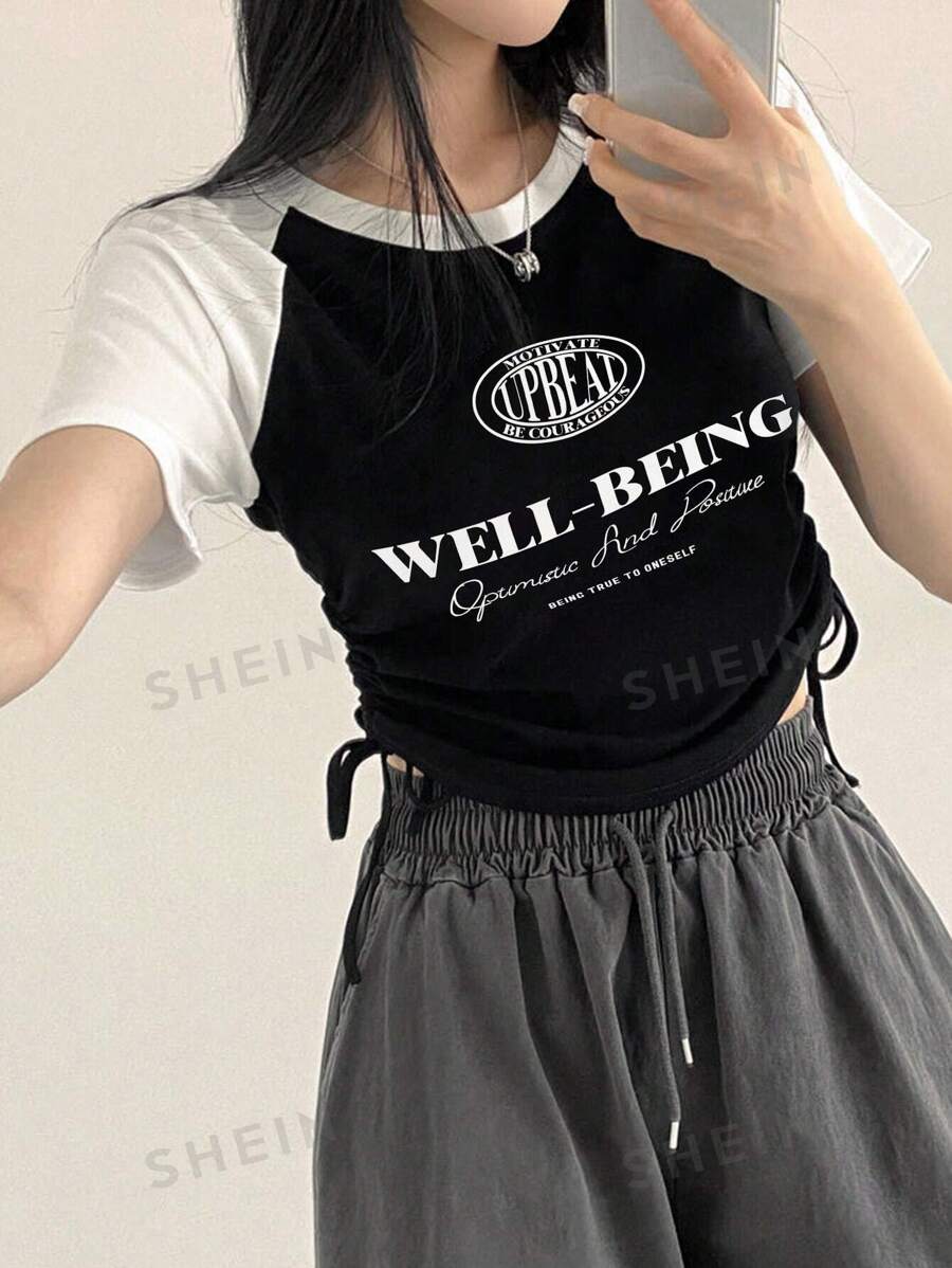 DAZY 女性用カラーブロックとレターパッチワーク入り半袖Tシャツ | SHEIN JAPAN