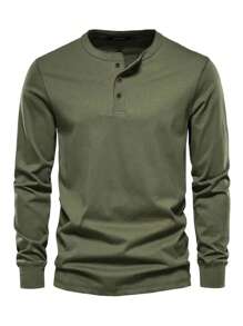 Manfinity Homme Men Solid Half Button Tee, Long Sleeve Plain Henley Top For Work | SHEIN USA