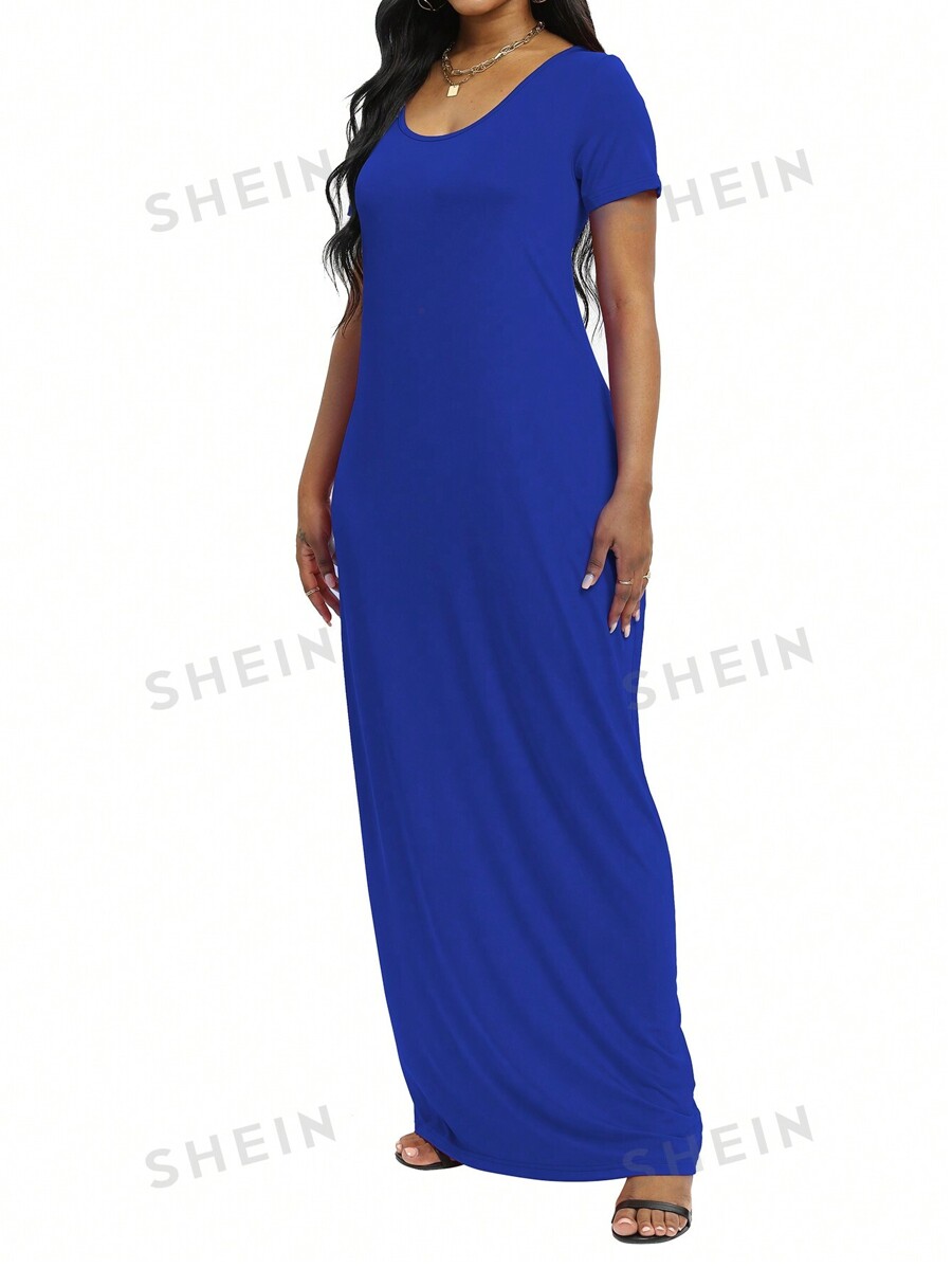 Shein Slayr Plus Size Women Summer Solid Color Round Neck Short Sleeve