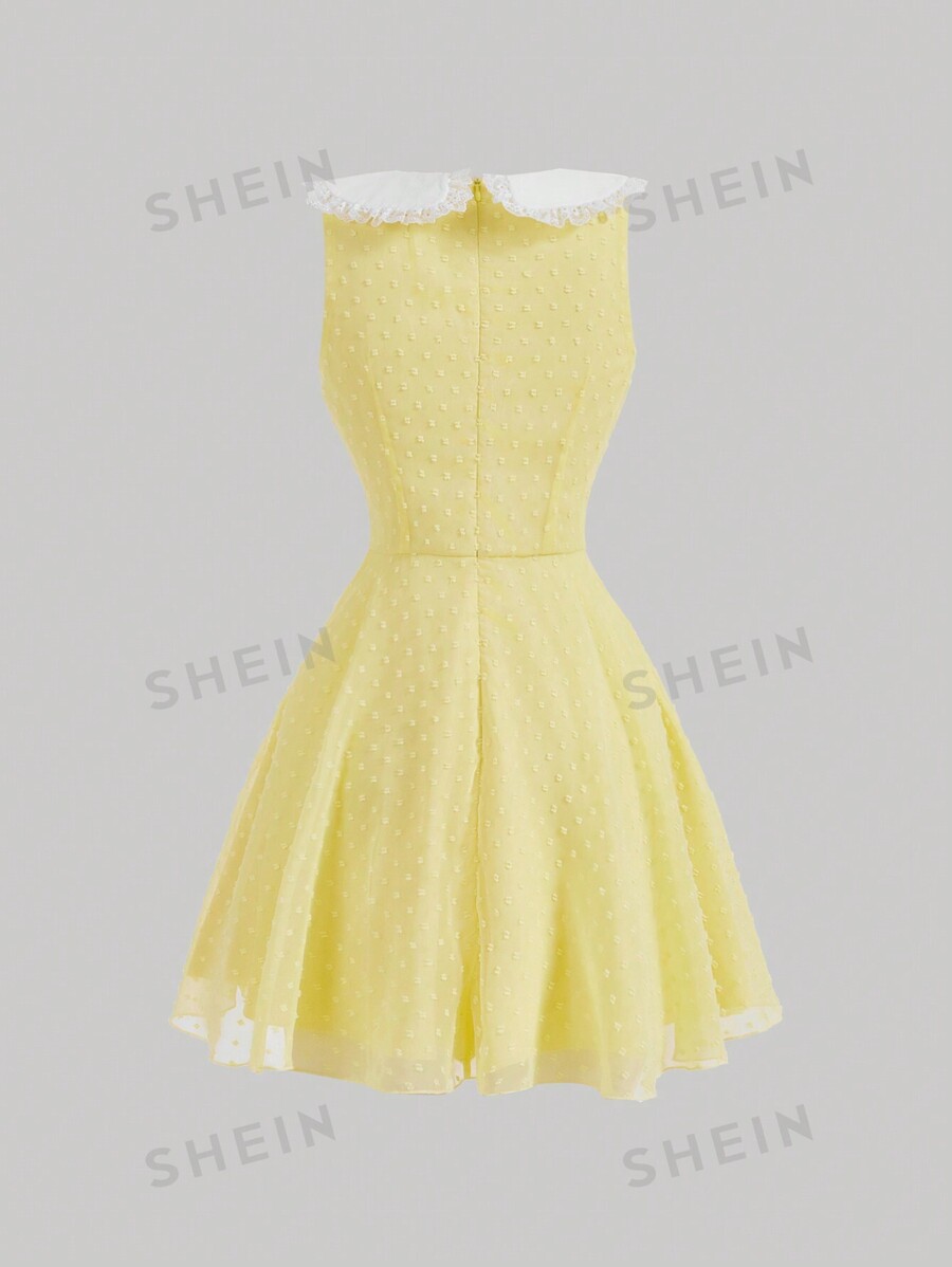SHEIN MOD Summer Sweet Lace Hem Yellow Waist-Cinching Dress,Babydoll ...