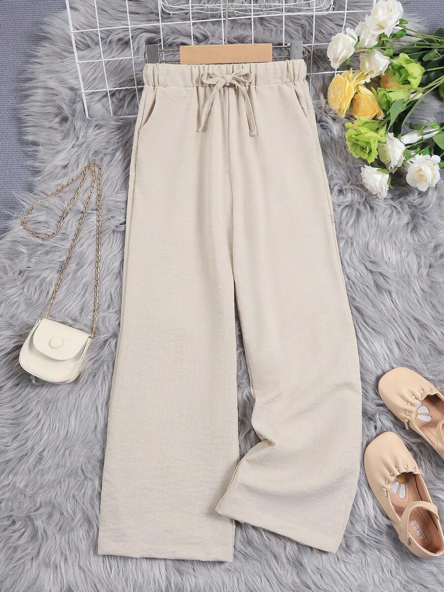 Tween Girl Lightweight Drawstring Waist Wide-Legged Loose Casual Pants ...