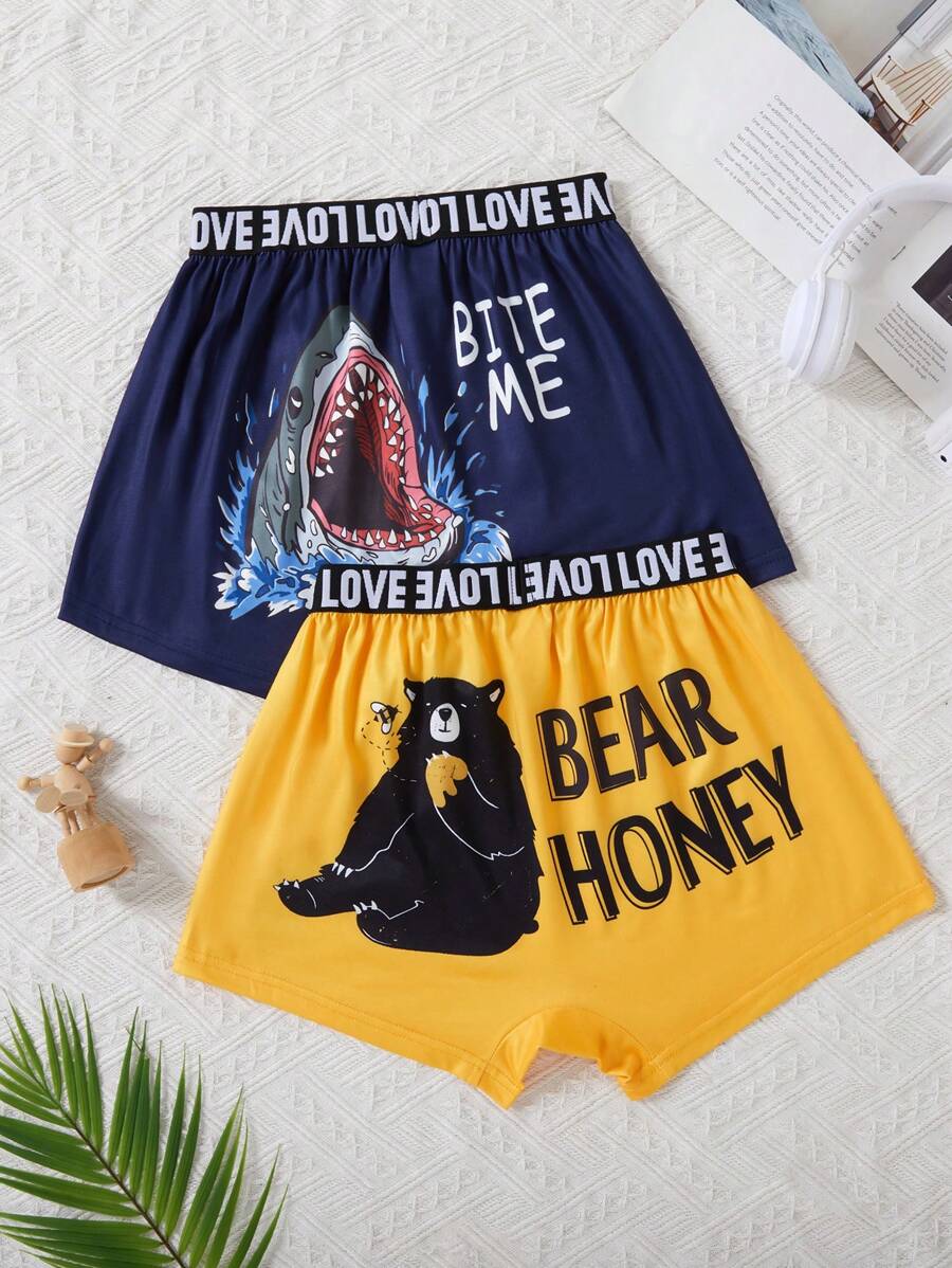 Teen Boys' 2-Pack Cartoon Shark And Black Bear Patterned Letter Tape ...