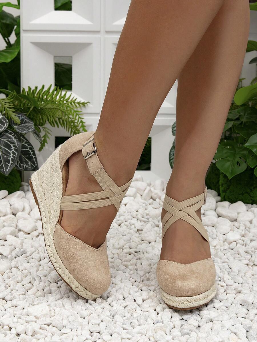 Women Thick Platform Wedge Heel Beach Sandals Beige High Heel ...