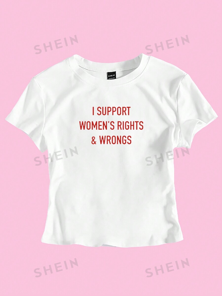 SHEIN EZwear Women's Short Sleeve T-Shirt With Slogan Print, I SUPPORT ...