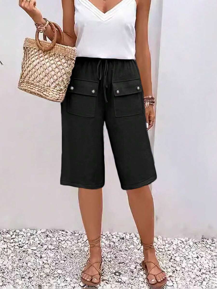 Women Belted Wide-Leg Cargo Bermuda Shorts With Casual Style | SHEIN EUR