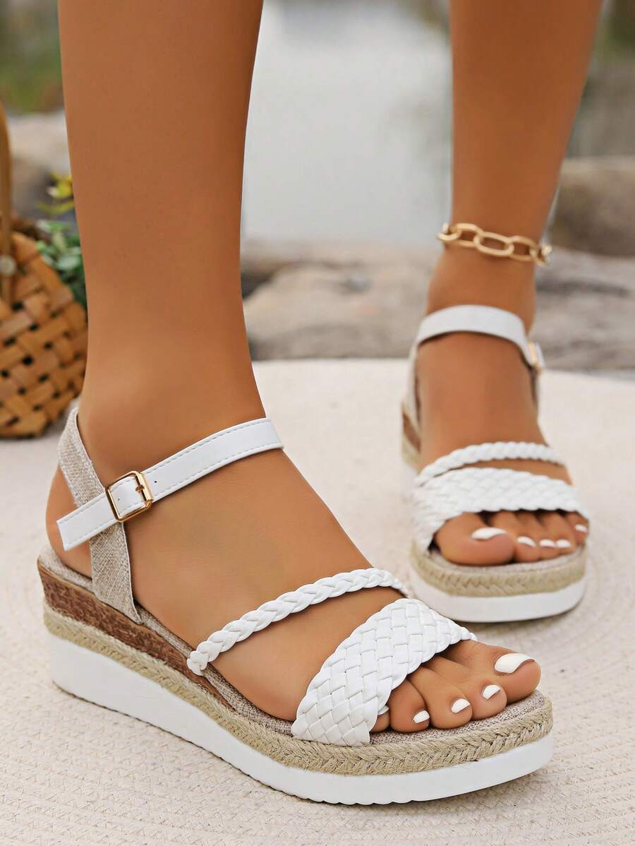 WRCVS Women White Sandals With Straps, Summer Platform Wedge Shoes ...
