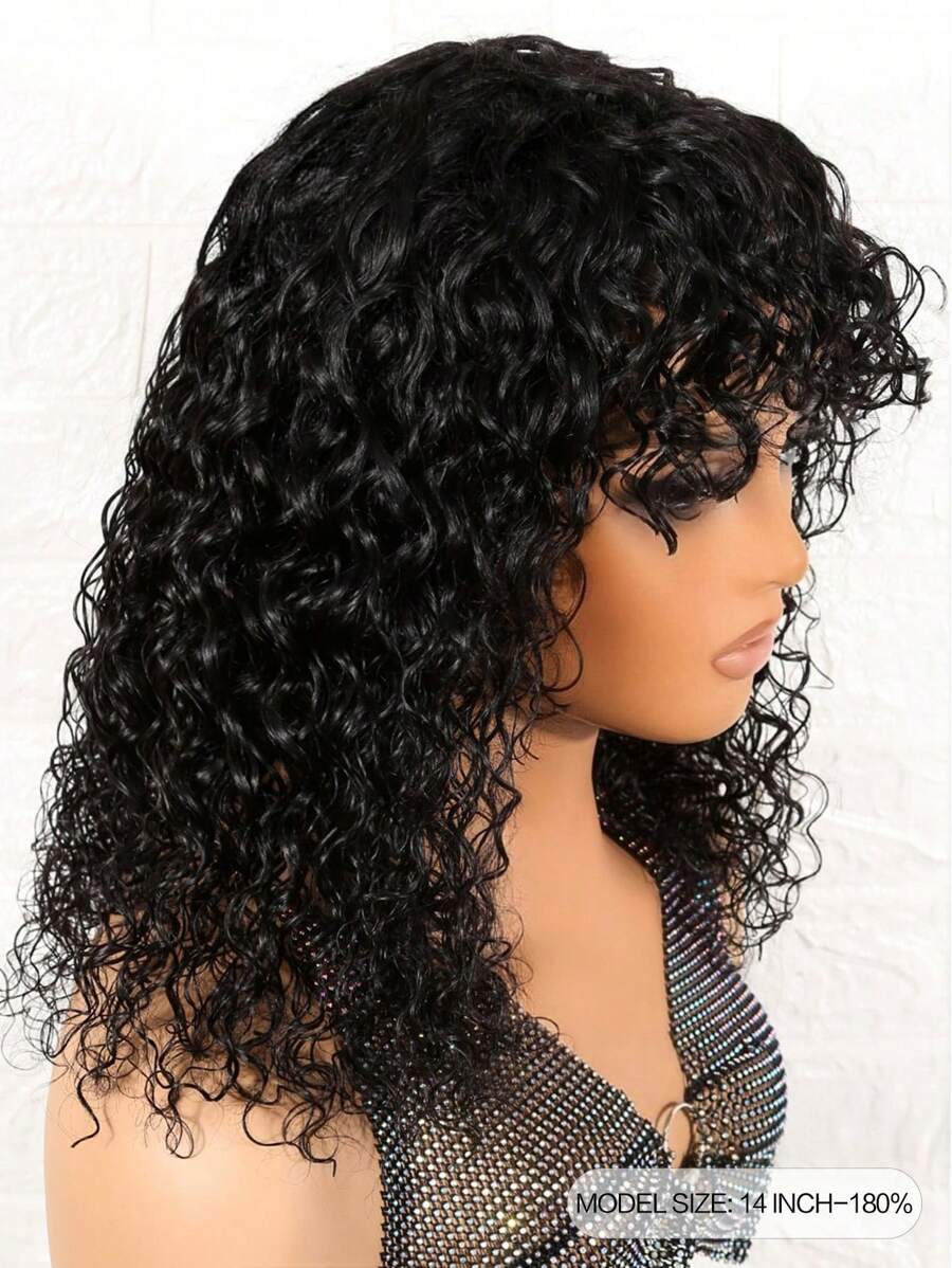 Water Wave Short Human Hair Wigs With Bangs Real Affordable Hair ...