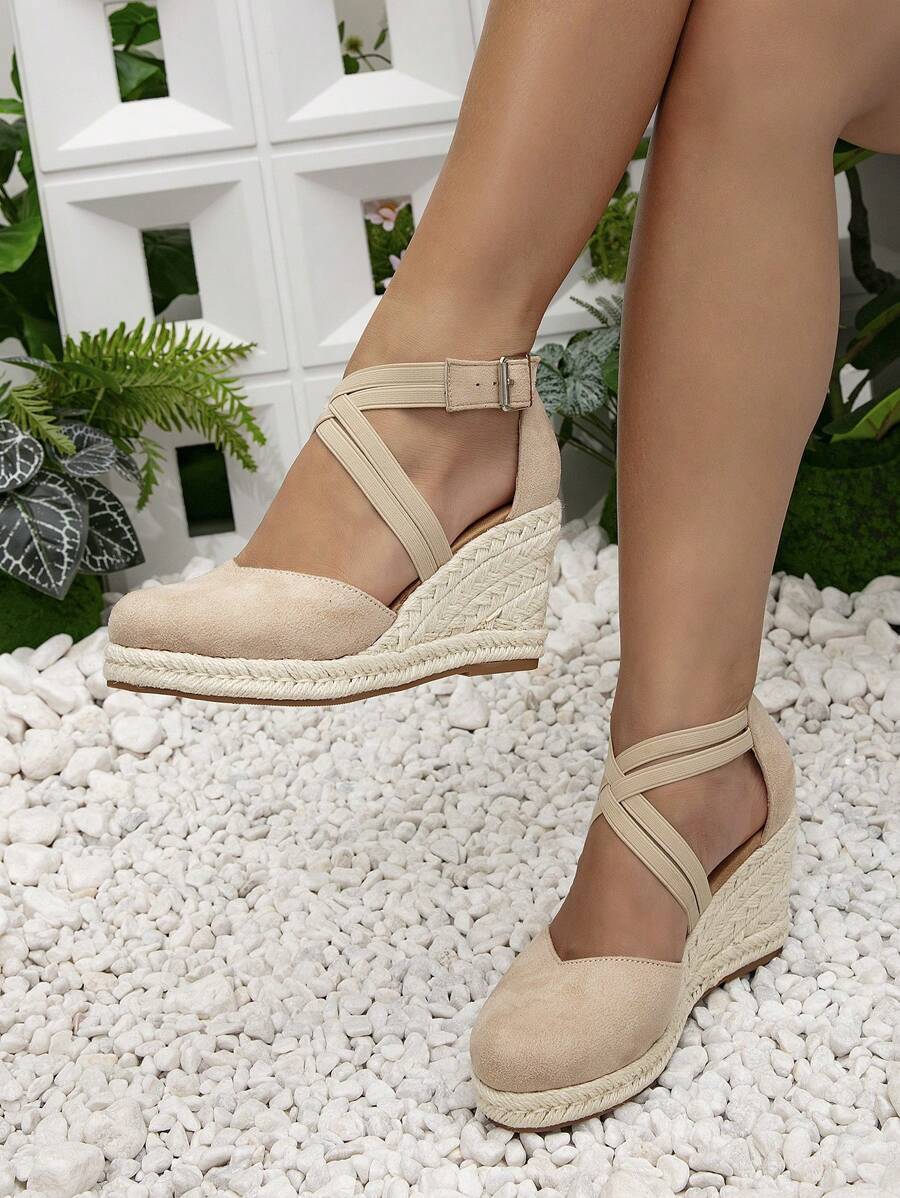 Women Thick Platform Wedge Heel Beach Sandals Beige High Heel ...