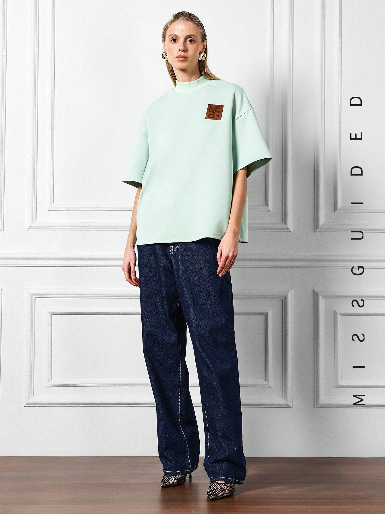 MISSGUIDED Women Plain Color Logo Oversized T-Shirt. For Summer | SHEIN