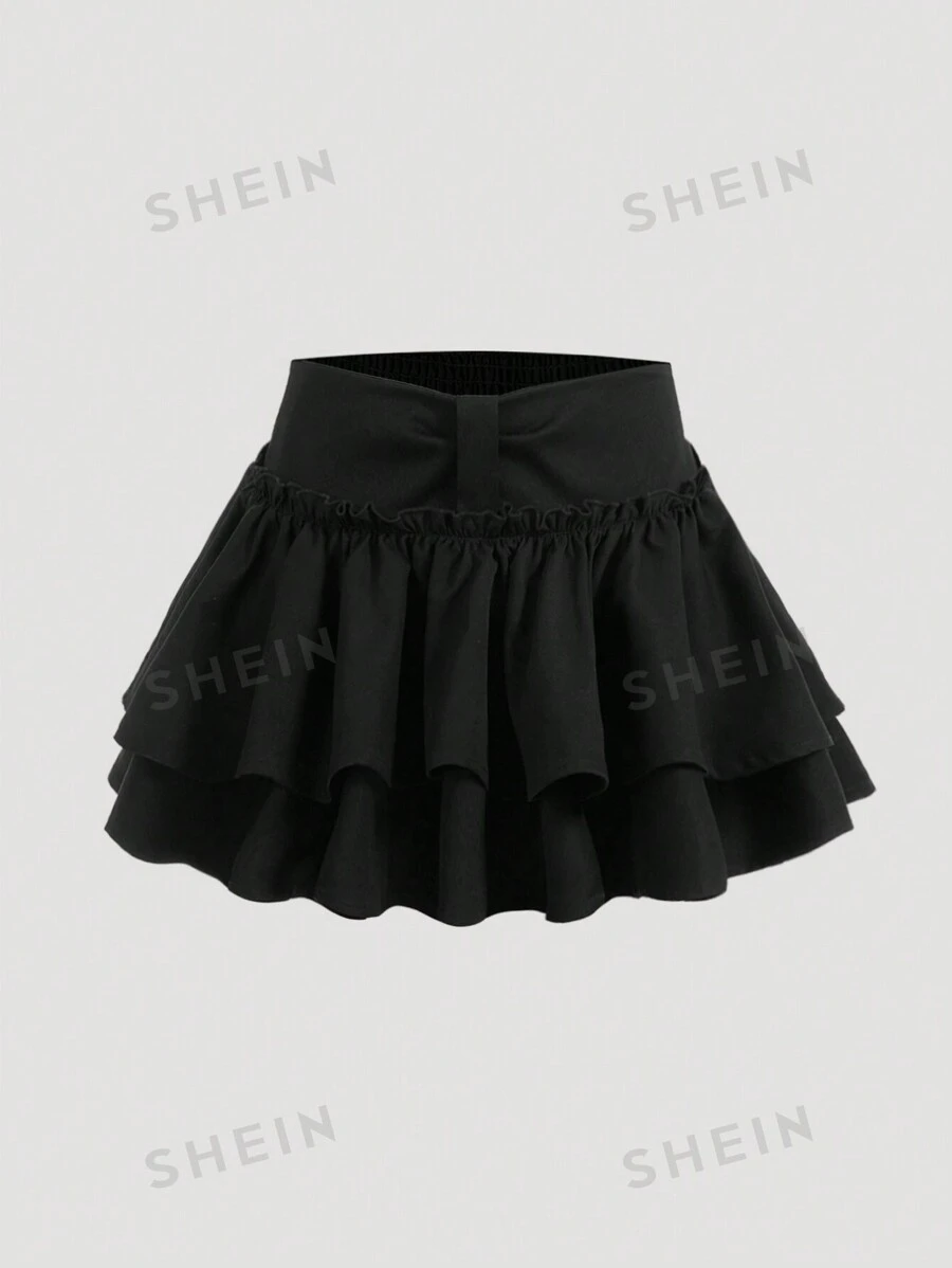 SHEIN MOD Women High Waisted Plain Skort With Bow Tie And Double Layer ...
