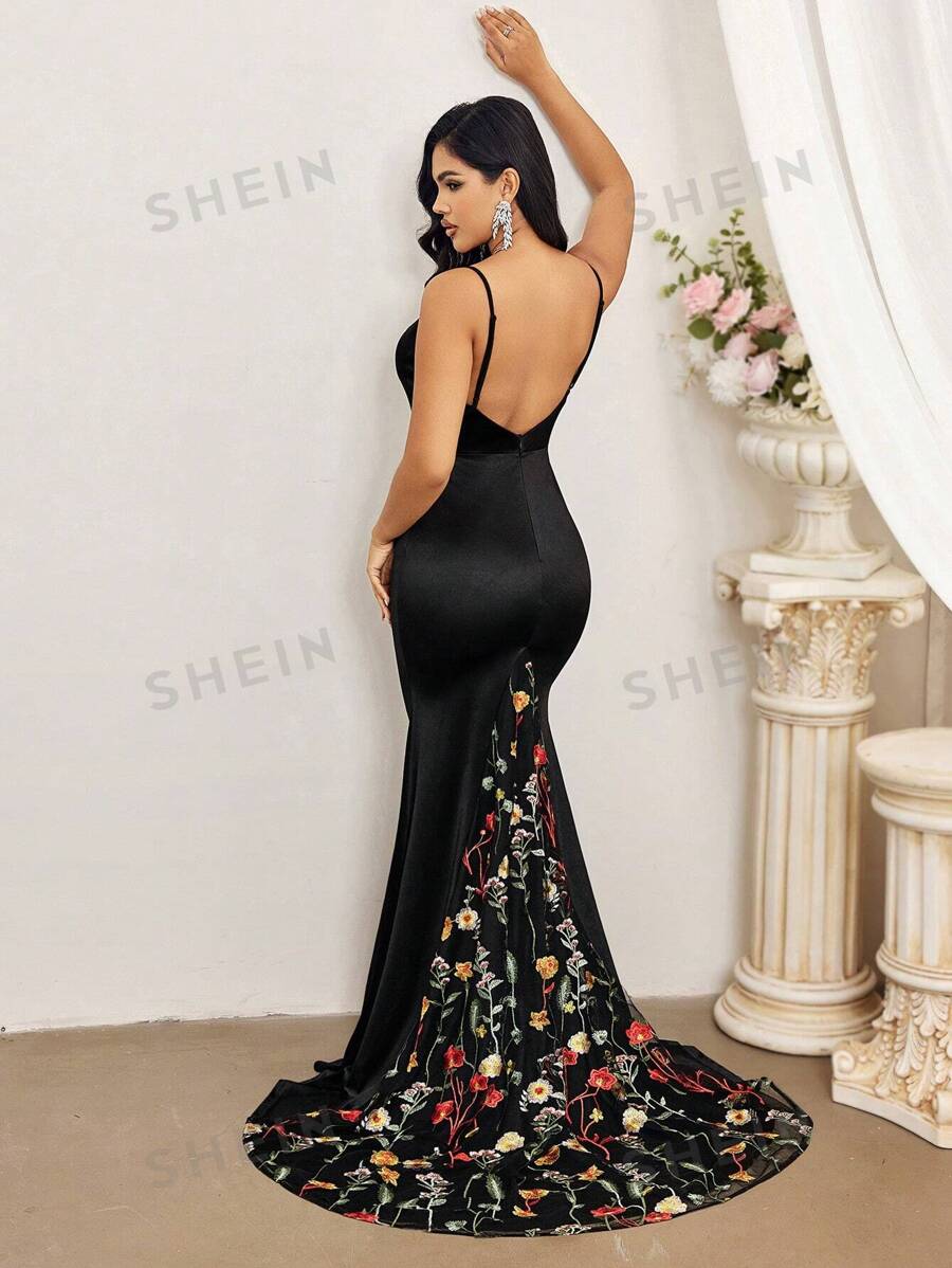 SHEIN Belle Elegant And Elegant Black Suspender V-Neck Mesh Custom Bra ...