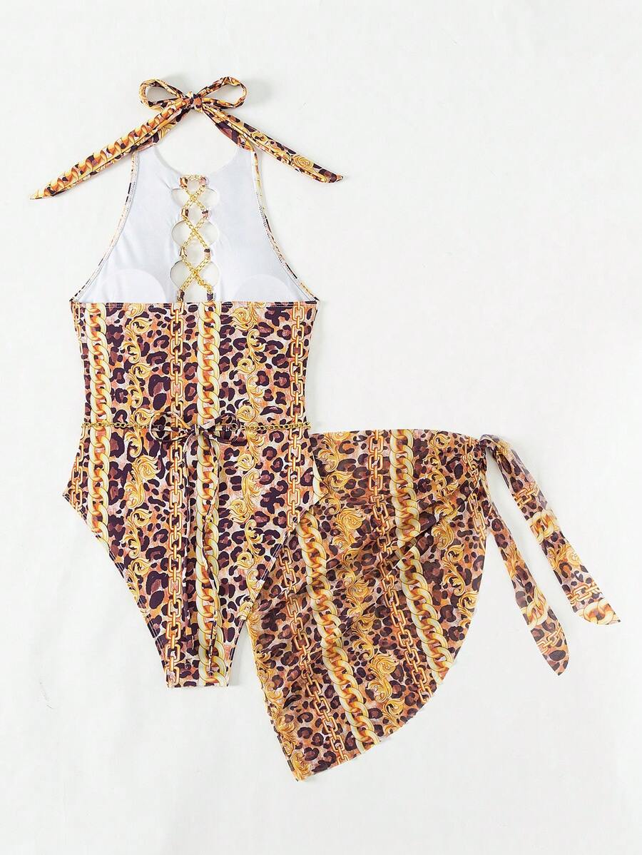 SHEIN Swim SXY Ladies' Summer Halter Neck Chain Detail One-Piece ...