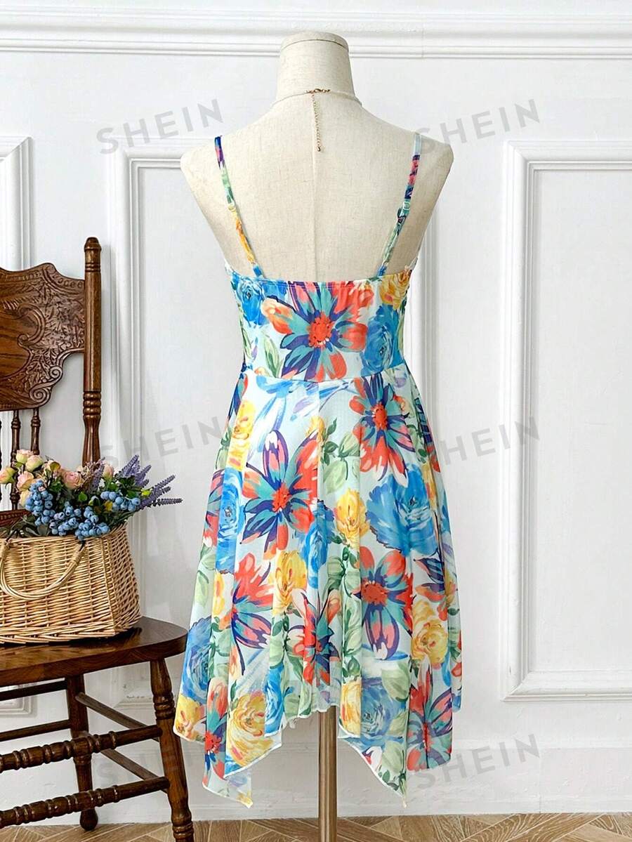 SHEIN WYWH Women's Vacation Casual Seaside Colorful Oil Painting Floral ...