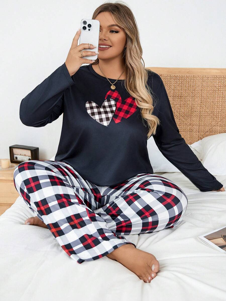 Casual Plaid Spring & Autumn Pajamas Set | SHEIN USA
