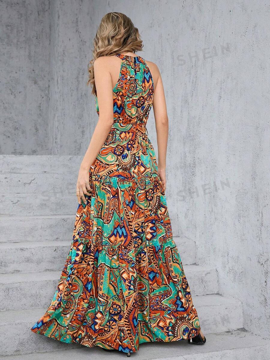SHEIN Tall Allover Print Bohemian Style Vacation Summer Halter Dress ...