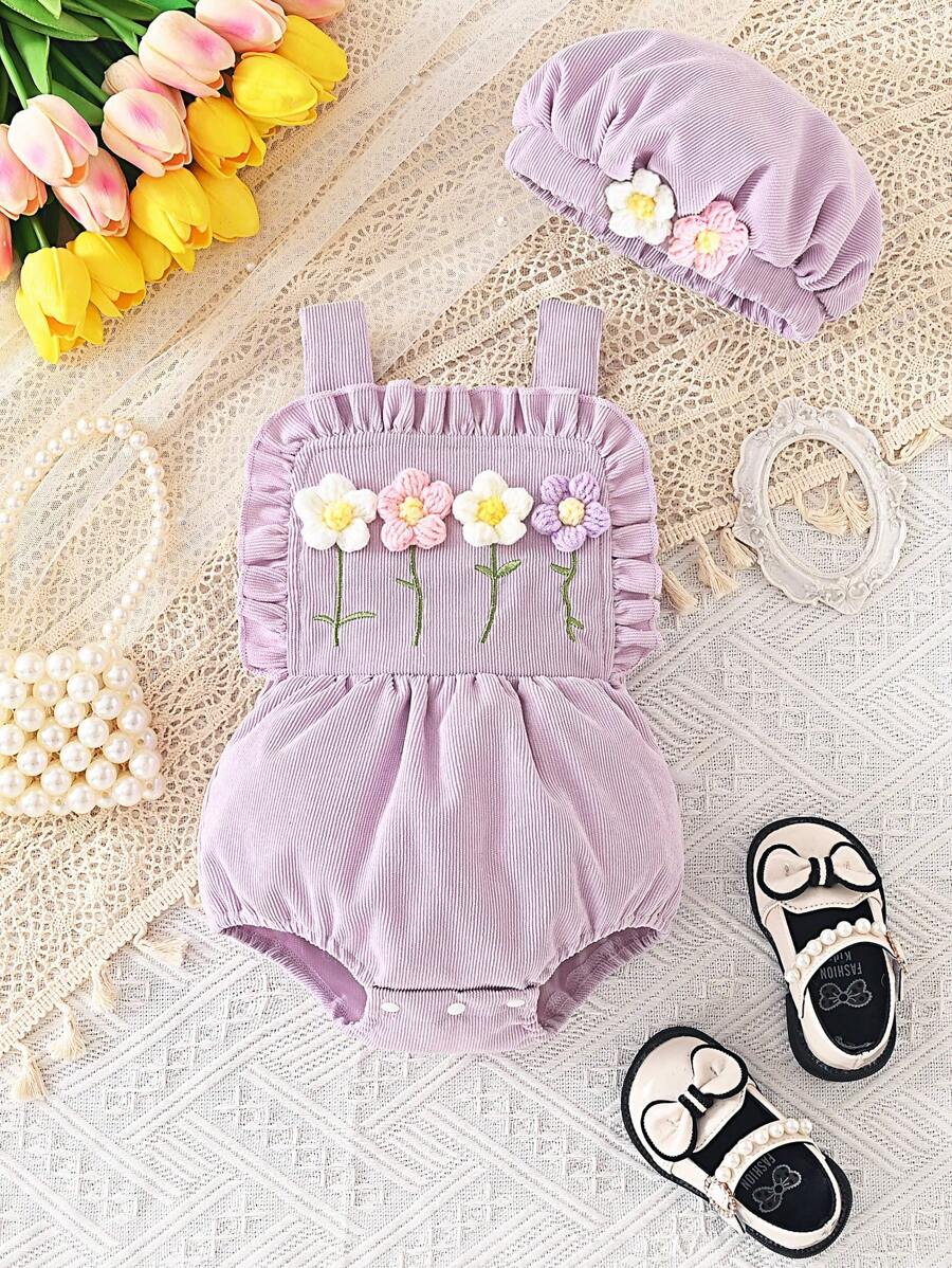 SHEIN Baby Girl Cute 3D Flower & Ruffle Collar Design Bodysuit | SHEIN USA