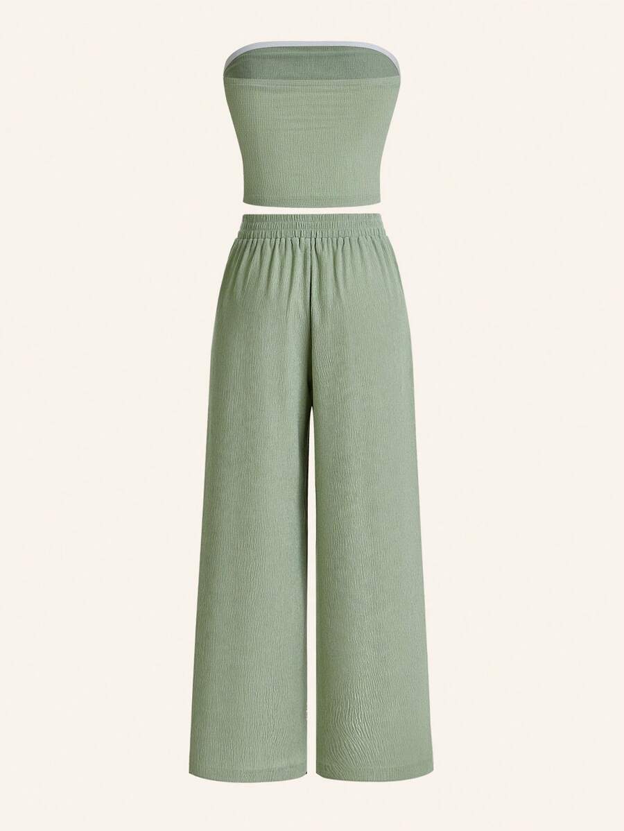 SHEIN EZwear Ladies" Solid Color Textured Fabric Strapless Top And ...