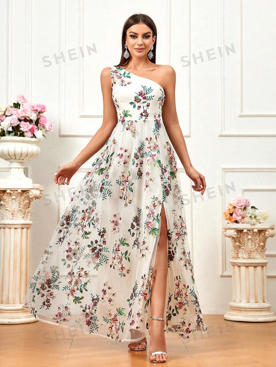 SHEIN Belle Women Off-Shoulder Elegant Net Yarn Embroidery Ball Gown ...
