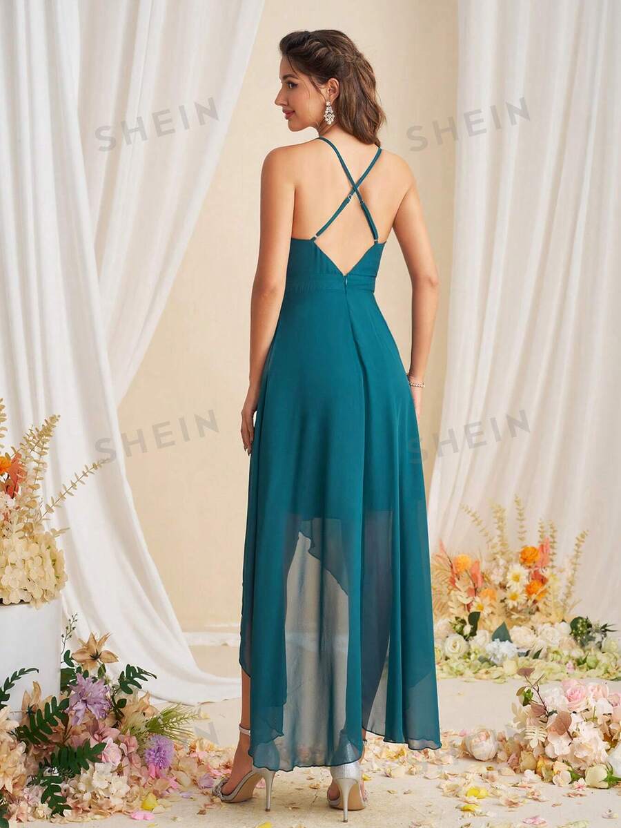 SHEIN Belle Elegante Vestido de dama de honor con pliegues de cascada ...